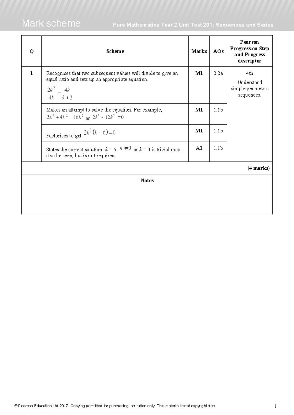 Sequences and series part 2MS - Q Scheme Marks AOs Pearson Progression ...