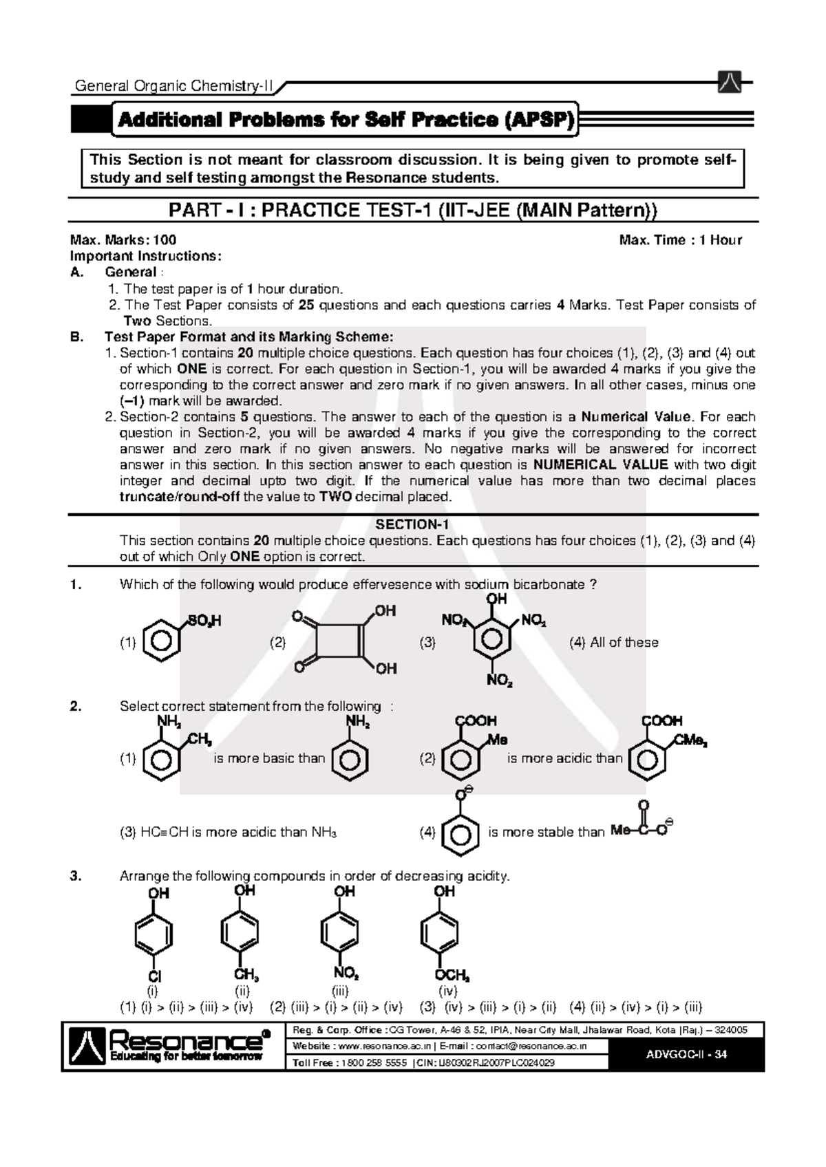 General Organic Chemistry Practice Test Paper (JEE Main) - Studocu