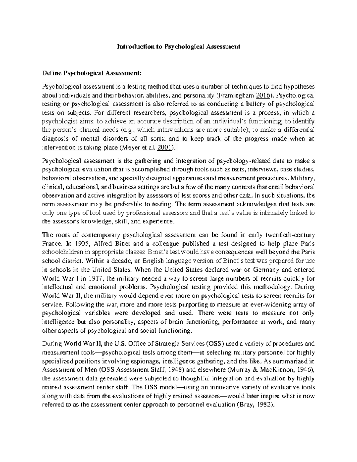 Intro TO PSychological assessment - Introduction to Psychological ...