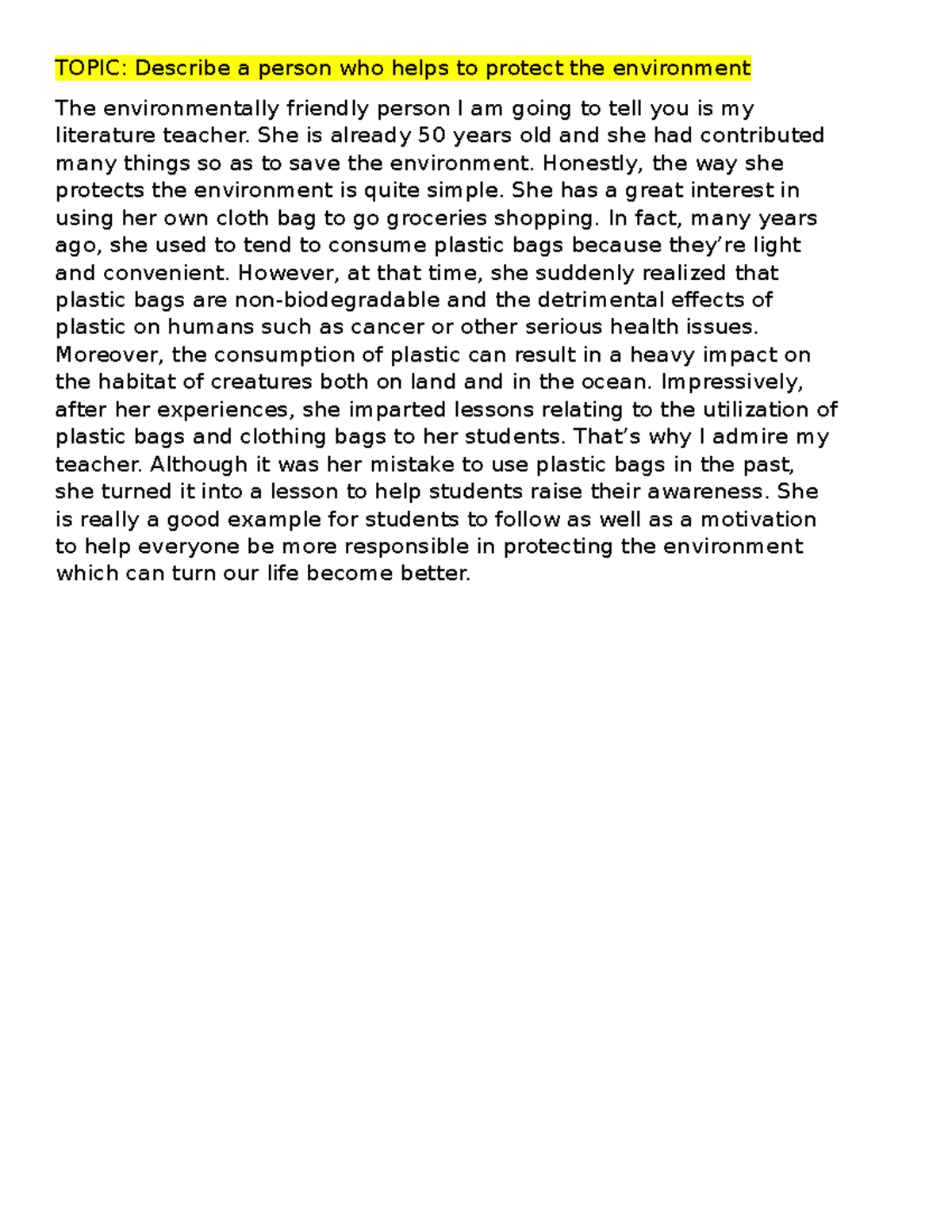 Essay on an Inspiring Environmental Protector: My Teacher's Impact ...