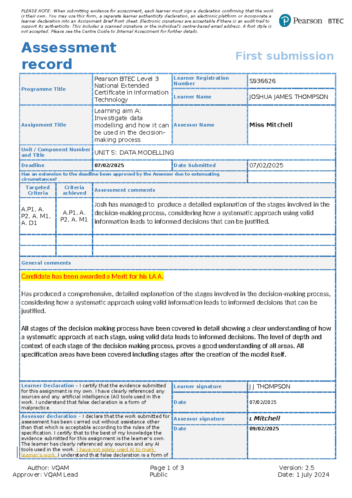 Unit 5: Data Modelling - Learning Aim A Assessment Template - Studocu