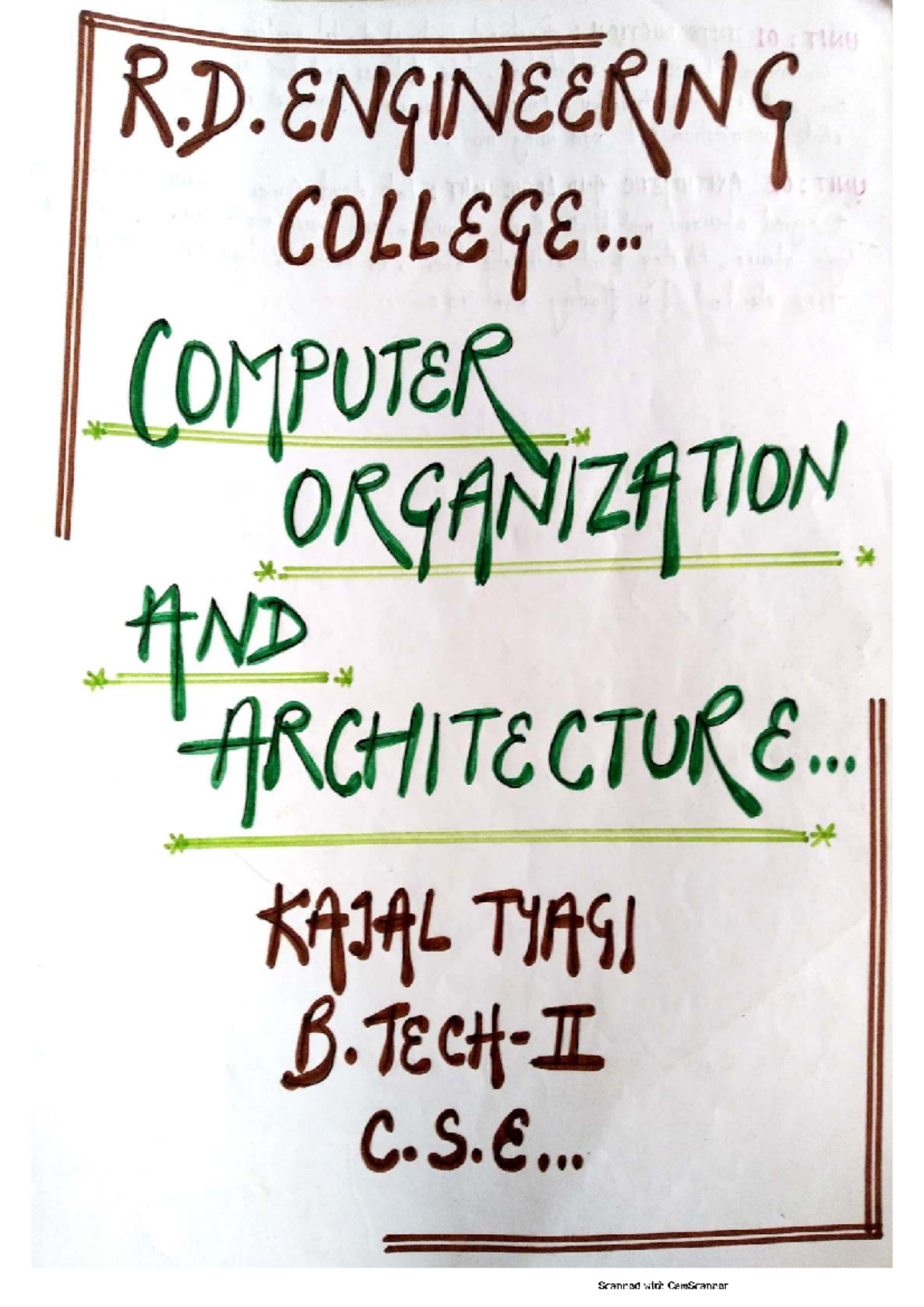 C.S.E. Computer Organization & Architecture Lecture Notes - Studocu