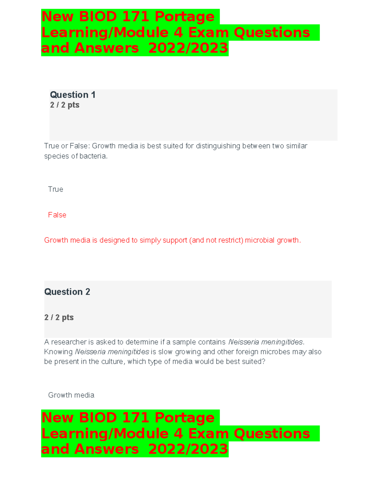 Biod 171 module 4 exam - Learning/Module 4 Exam Questions and Answers ...