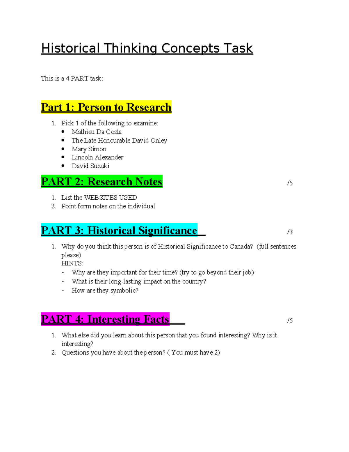1a Historical Thinking Concepts Task - Historical Thinking Concepts ...