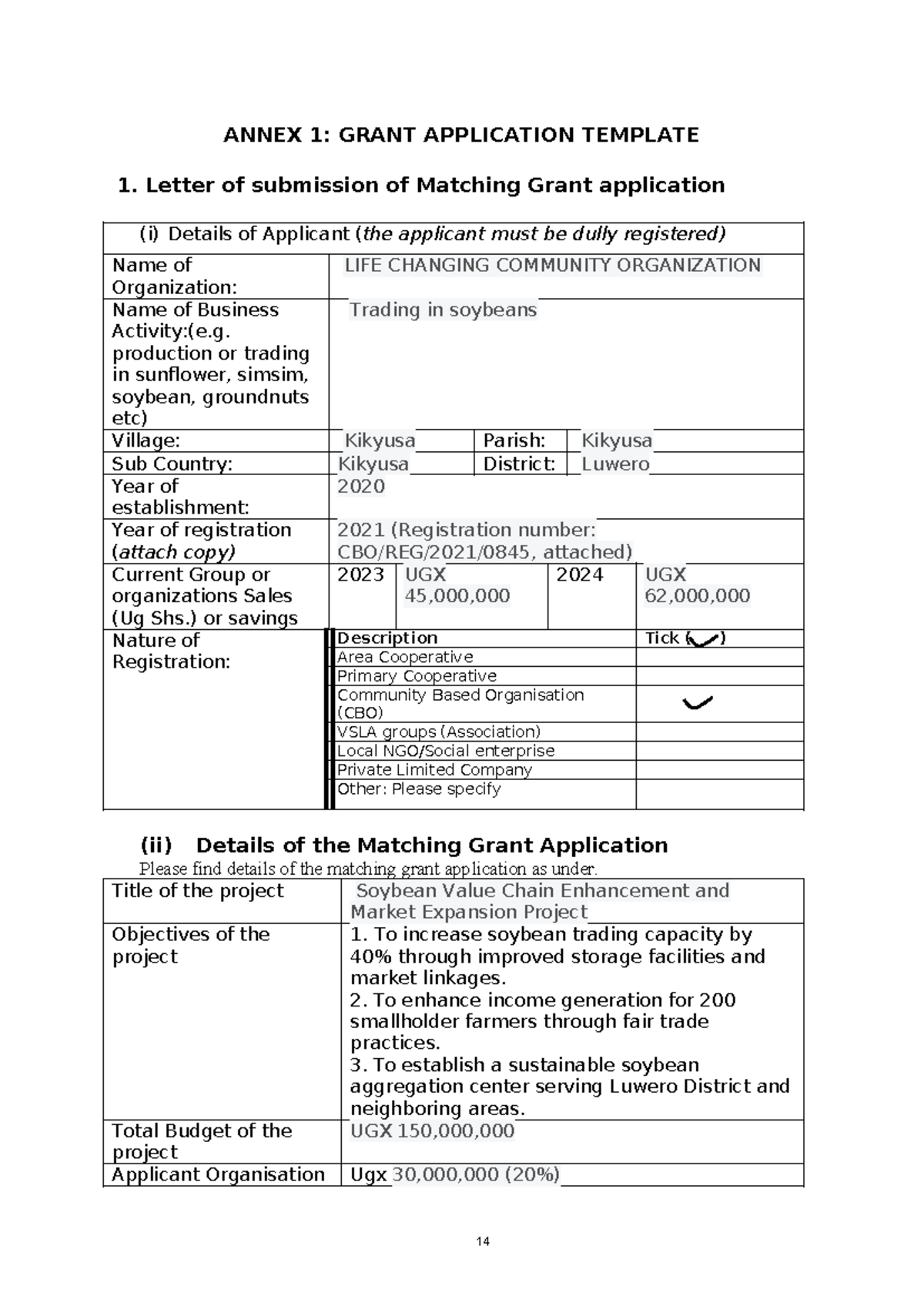 NOSP Matching Grant Application Form 2025: Soybean Value Chain Project ...