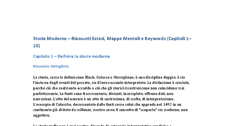 Storia Moderna: Riassunti, Mappe Mentali e Keywords (Capitoli 1-10 ...
