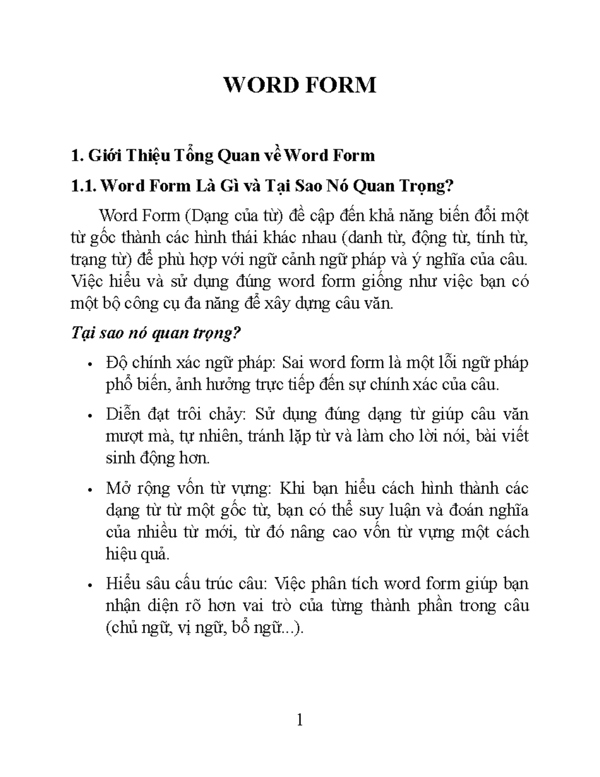 WORD FORM 1: Tổng Quan và Tầm Quan Trọng của Dạng Từ - Studocu