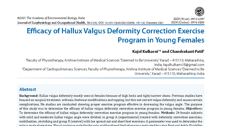 Efficacy of Hallux Valgus Correction Exercises in Young Females - Study ...