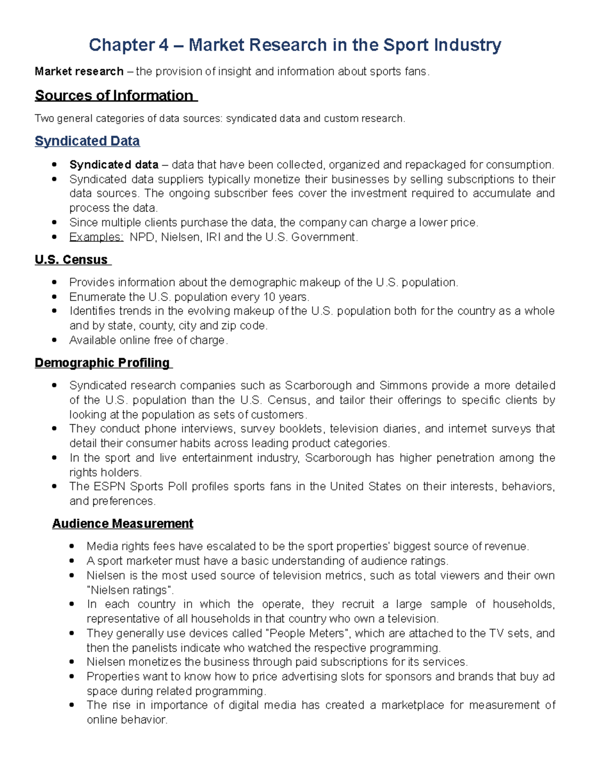 Chapter 4 - Market Research Strategies in Sport Marketing (SM 101 ...