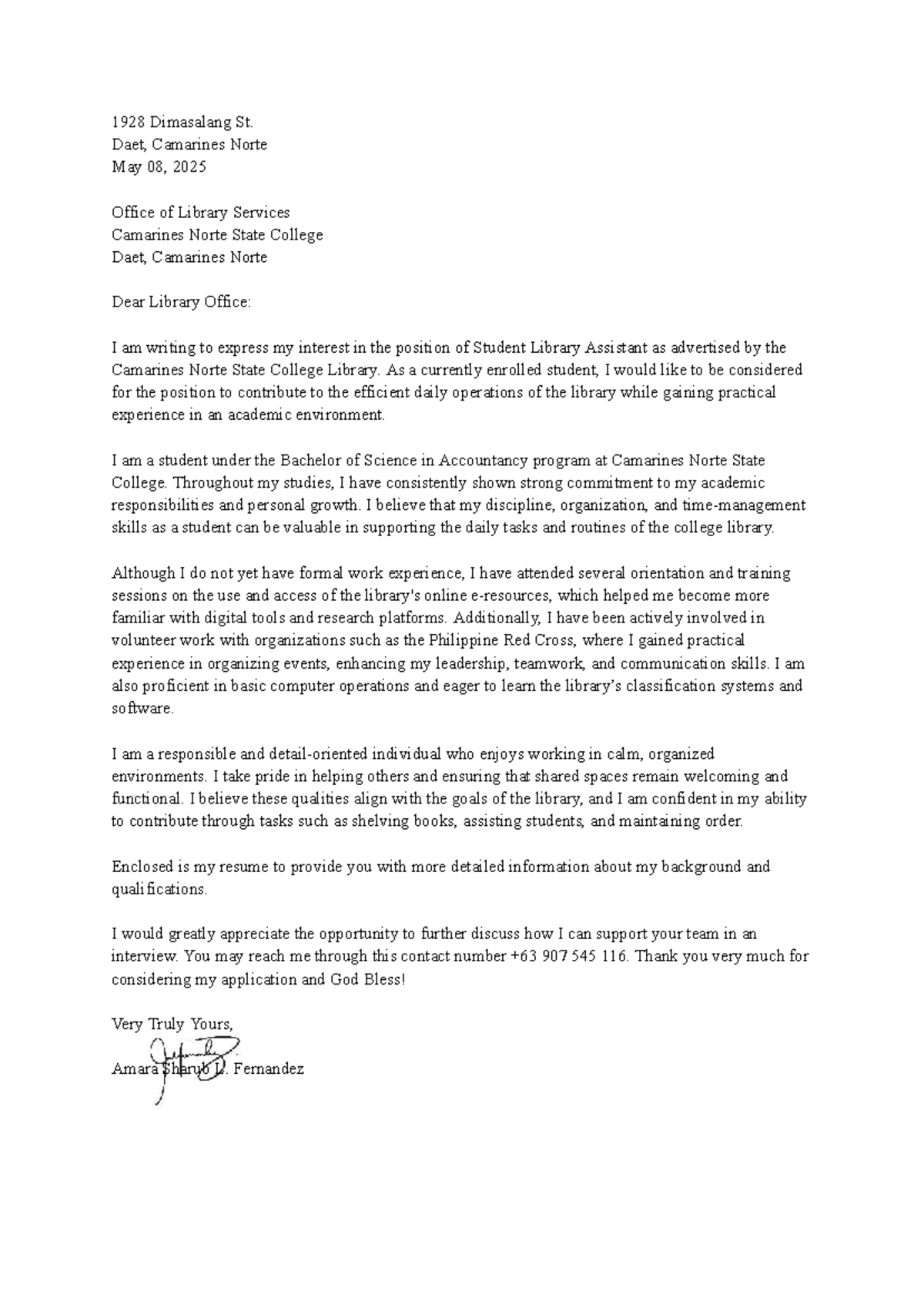 Application for Student Library Assistant Position - BSA 2025 - Studocu