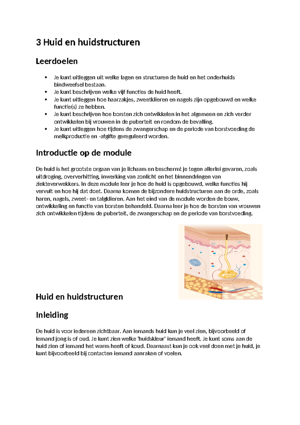 Hoofdstuk 3: Huid en Huidstructuren - Opbouw en Functies - Studeersnel