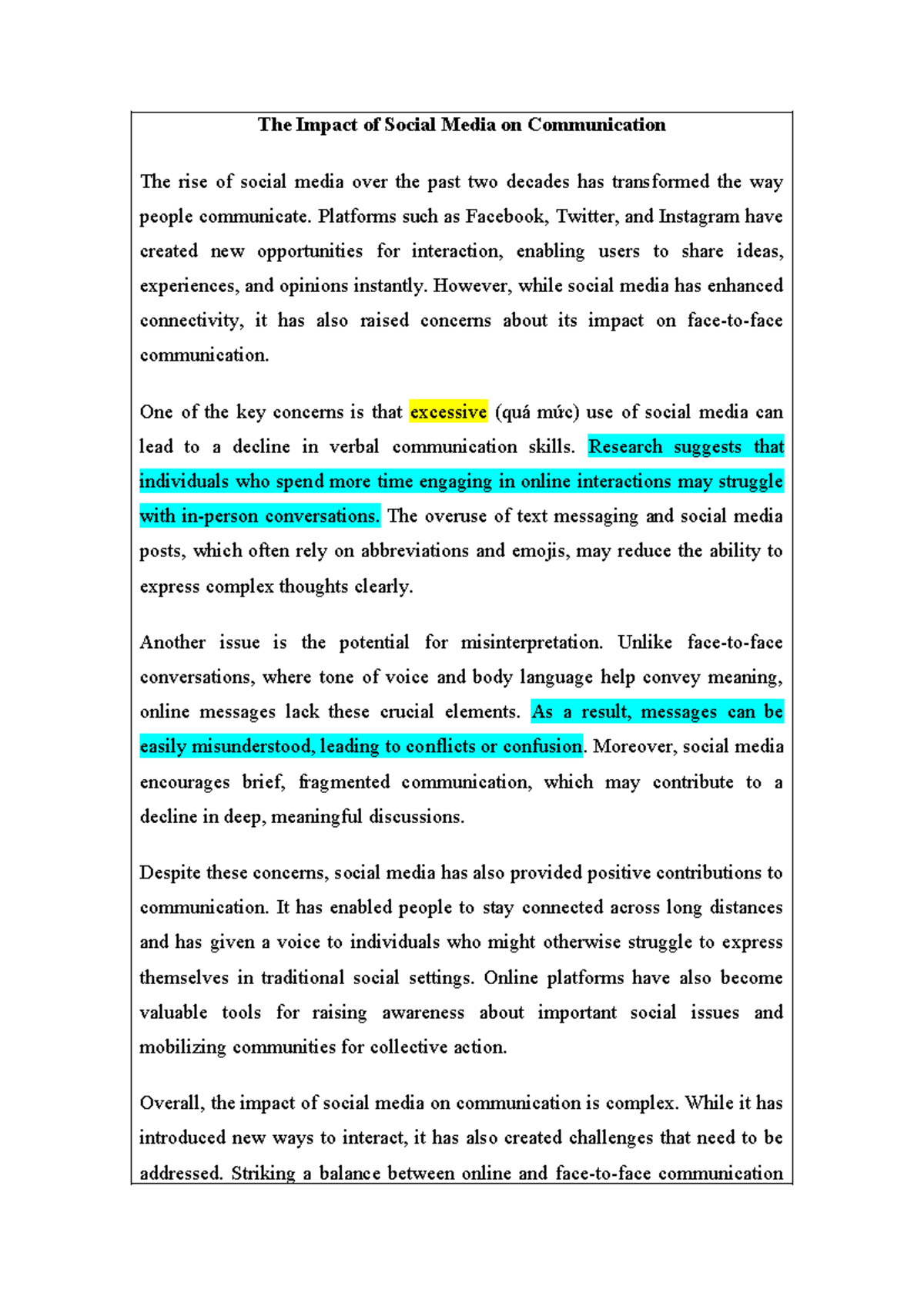 The Impact of Social Media on Communication: Reading Exercise 1 ...