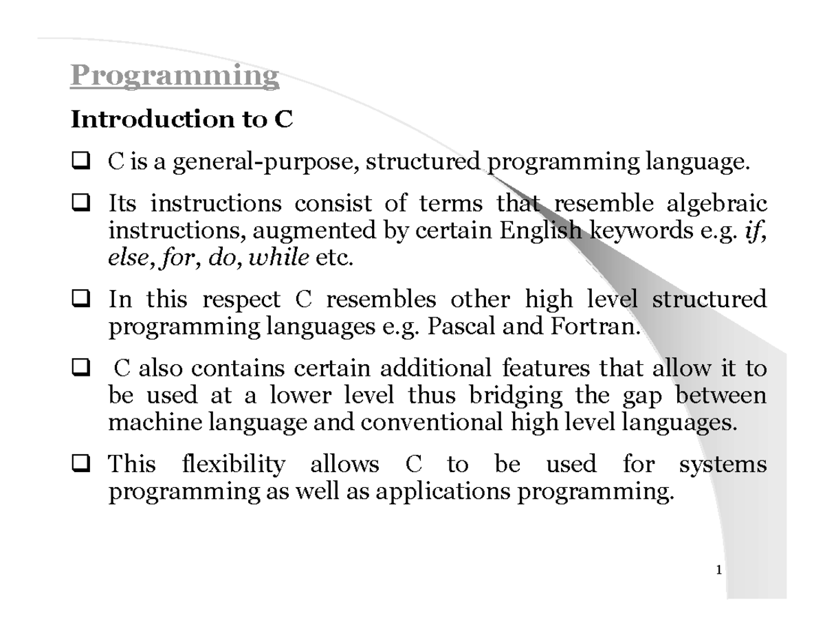 ICT 101: Introduction to C Programming Concepts and Basics - Studocu