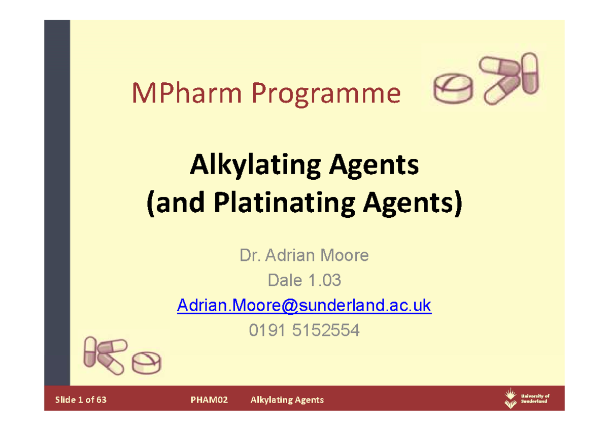 PHAM02: Overview of Alkylating Agents in Cancer Chemotherapy - Studocu