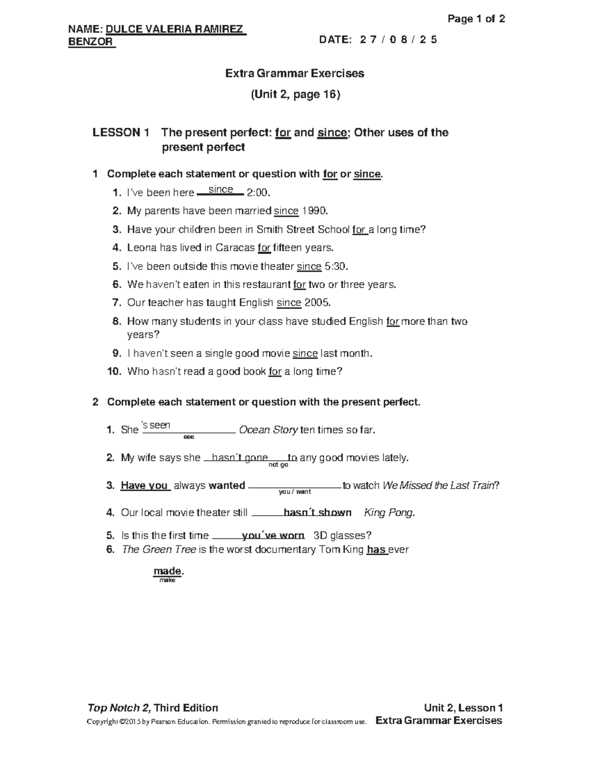Unit 02 Extra Grammar Exercises: Present Perfect & More - Studocu