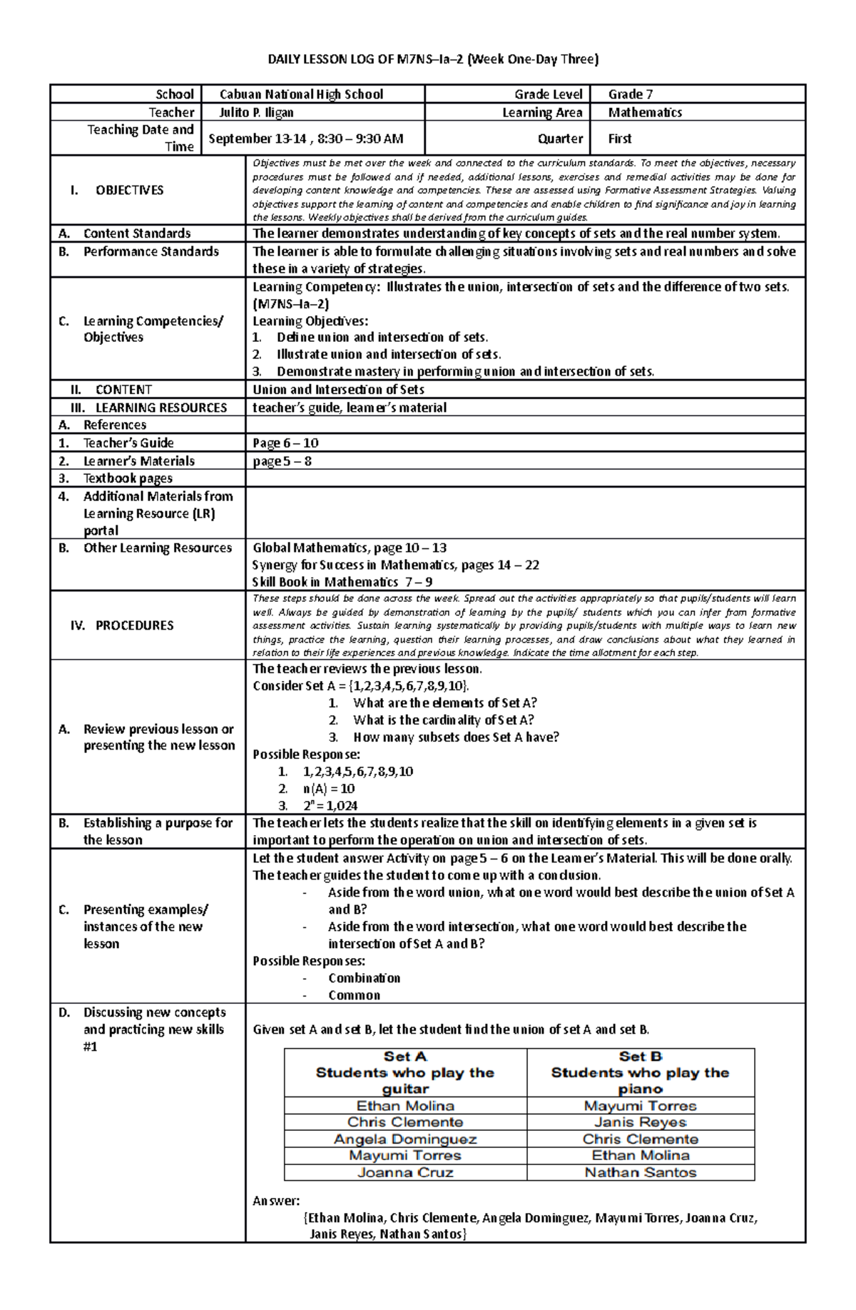 I-DAY 3 - lesson plan - DAILY LESSON LOG OF M7NS–Ia–2 (Week One-Day ...