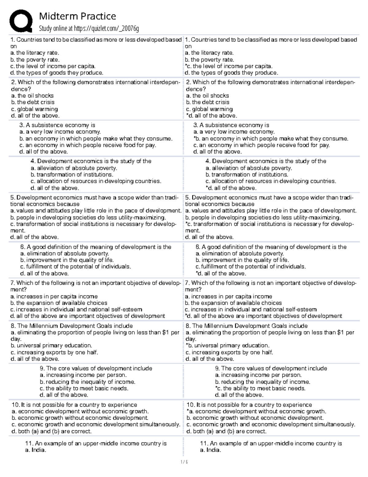 Econ 101: Midterm Practice Study Guide on Development Economics - Studocu