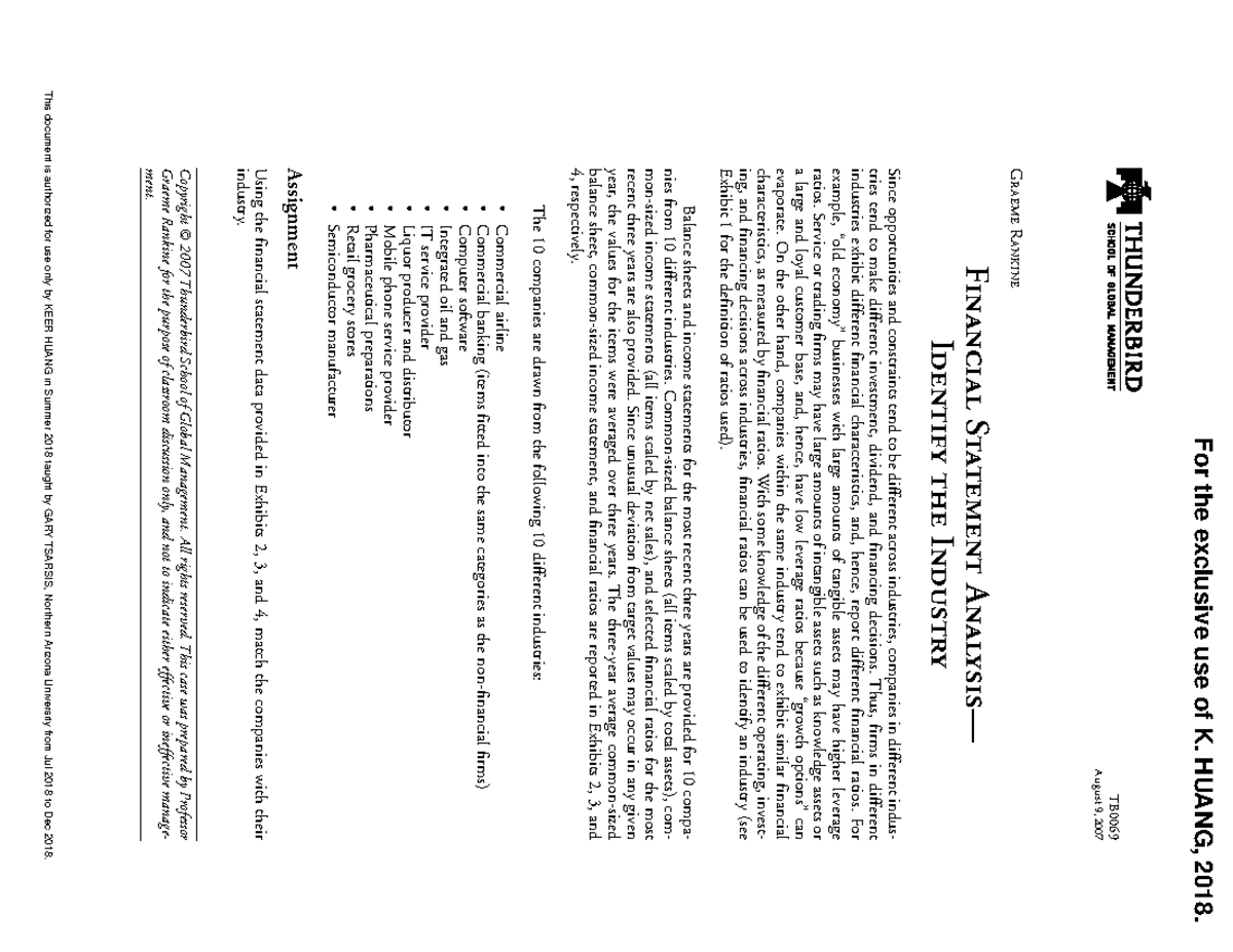 Financial Statement Analysis: Identifying Industries - TB0069 - Studocu