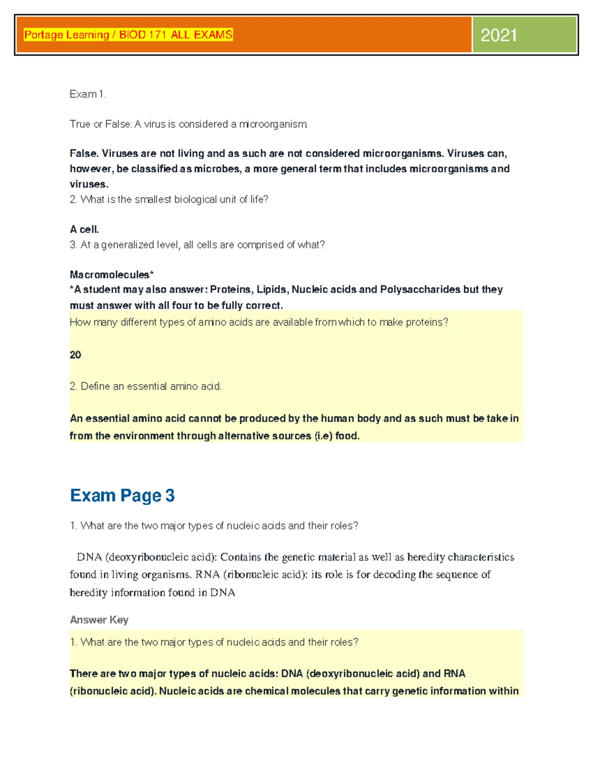 Micro Exam 1 - Full Exam 1 - BIOD 171 Essential Microbiology Portage ...