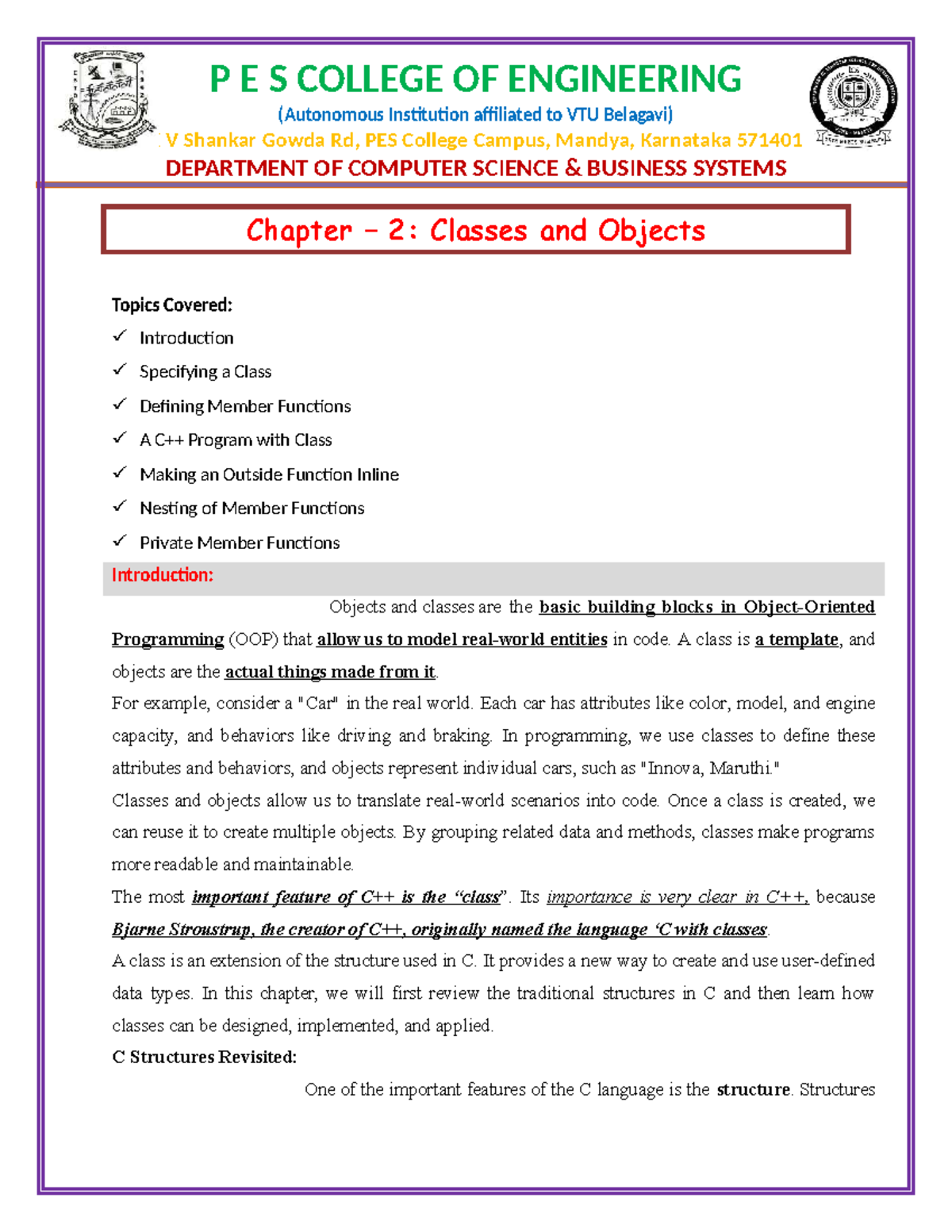 Classes and Objects - CSE Business Systems Chapter 2 Notes - Studocu