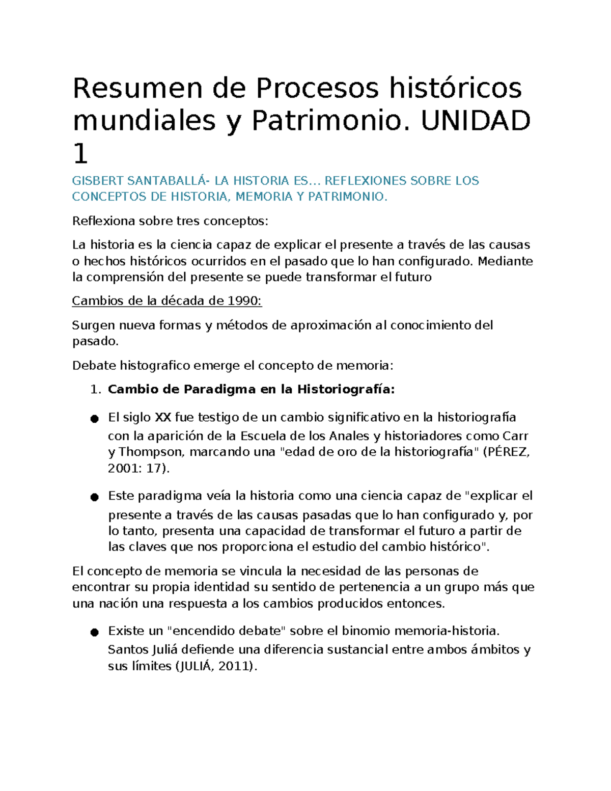 Resumen de Procesos Históricos y Patrimonio Cultural - U1 GISBERT - Studocu