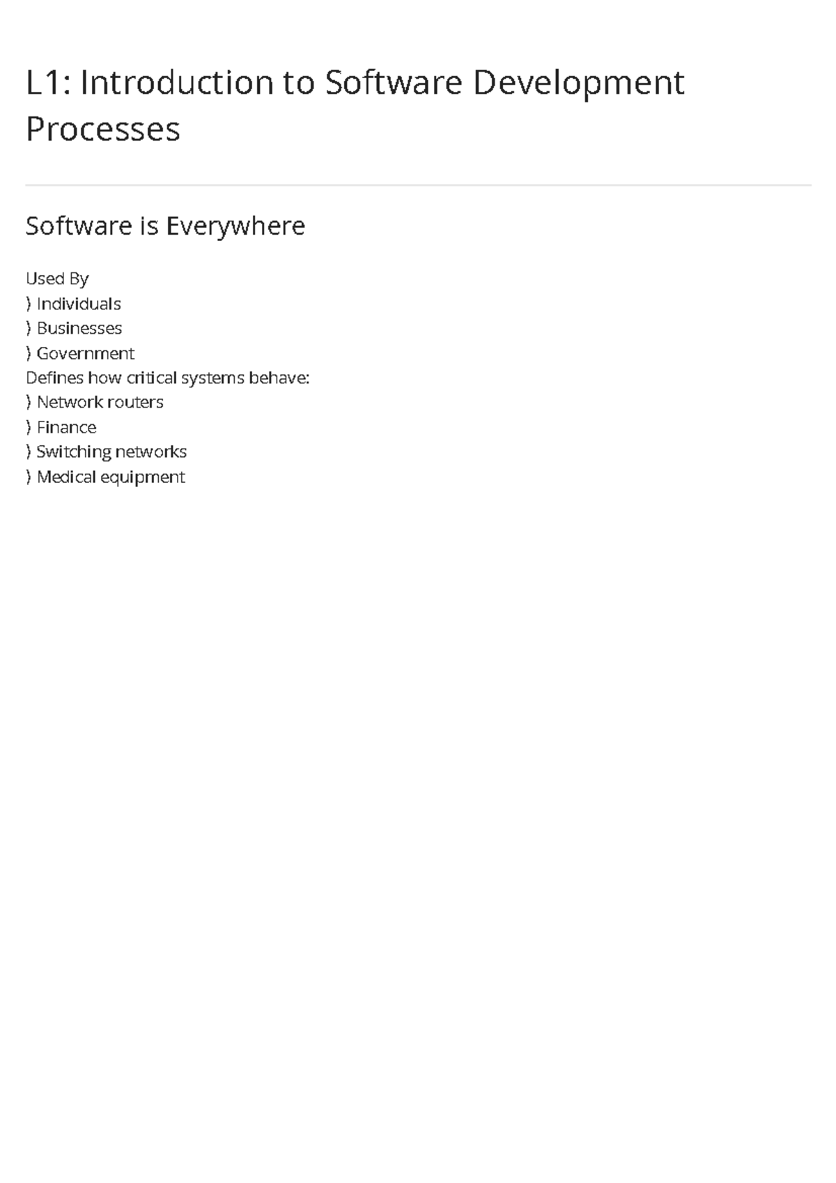 L1: Overview of Software Development Processes and Challenges - Studocu