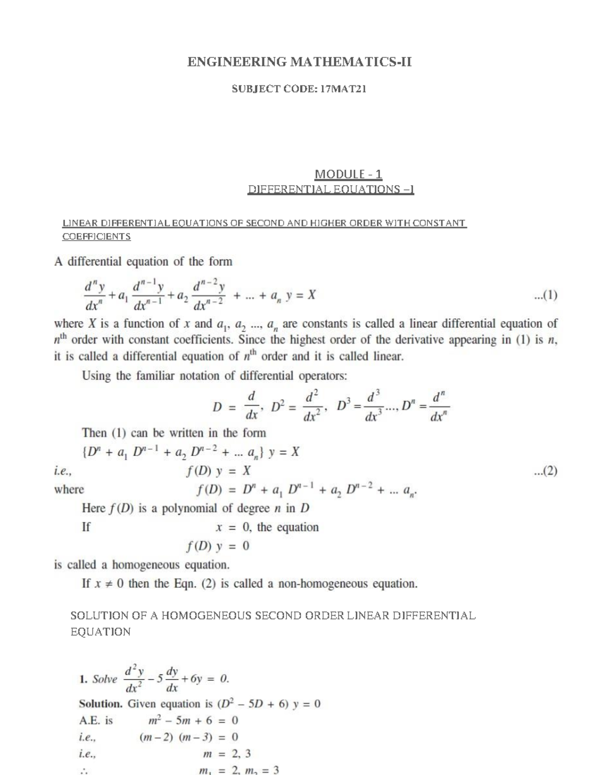 Engineering mathematics II notes: 17MAT21 module 1 differential ...
