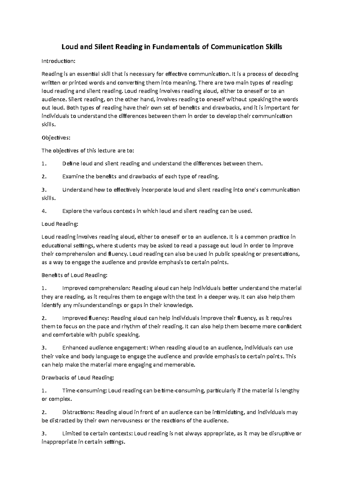Fundamentals of Communication Skills: Loud & Silent Reading Lecture ...