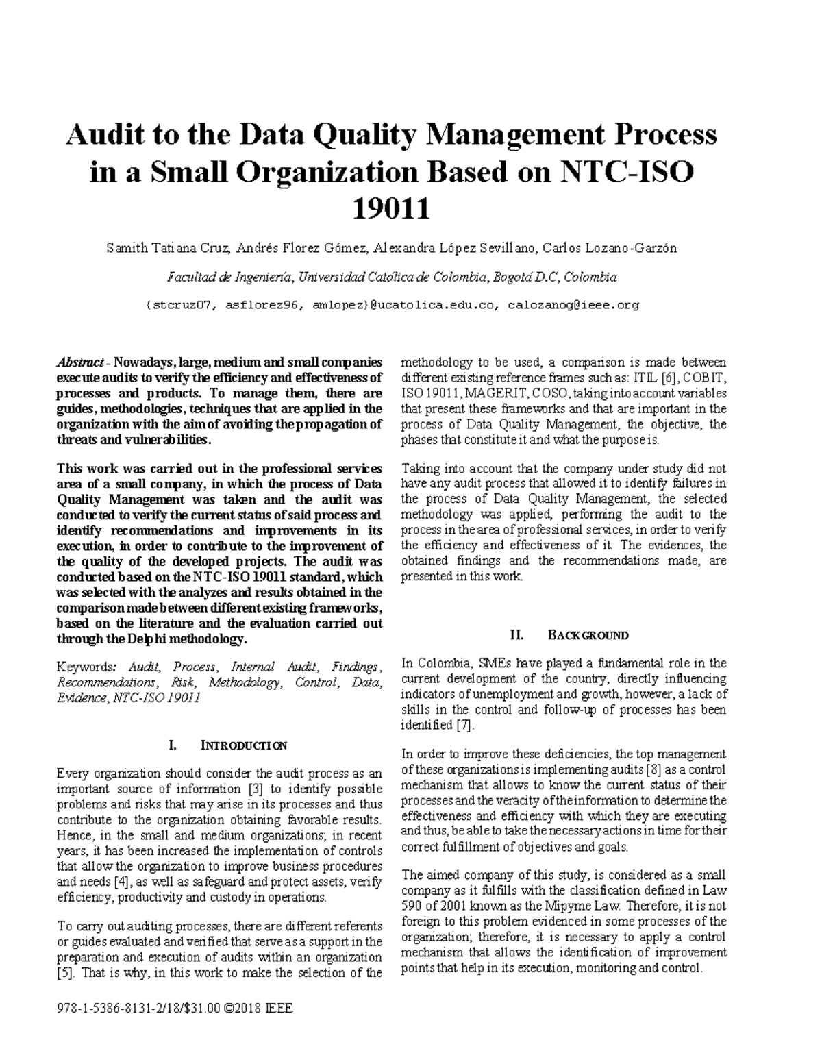 Audit of Data Quality Management Process in a Small Org. (ISO 19011 ...