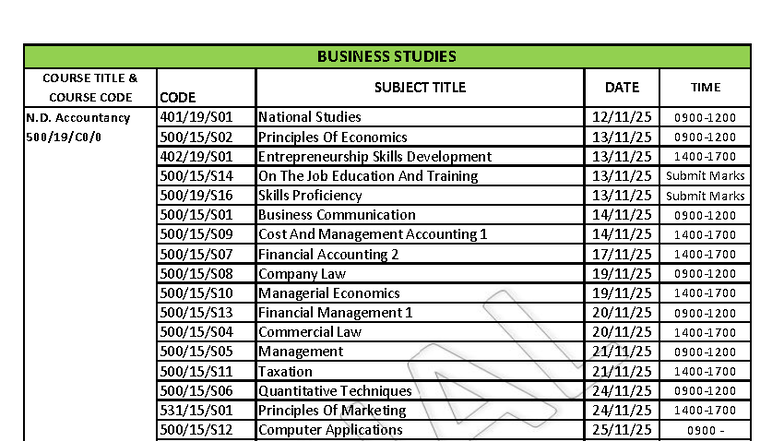 Hexco November 2025 NC HND Final Exam Timetable - Studocu