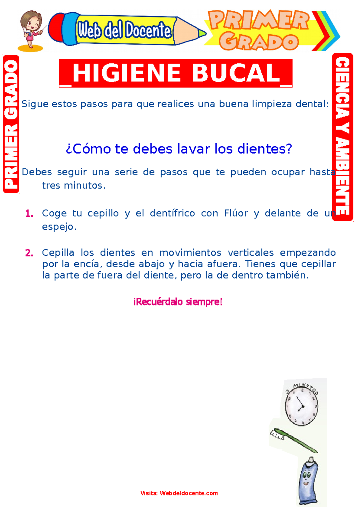 Hojas De Trabajo Para Cepillarse Los Dientes