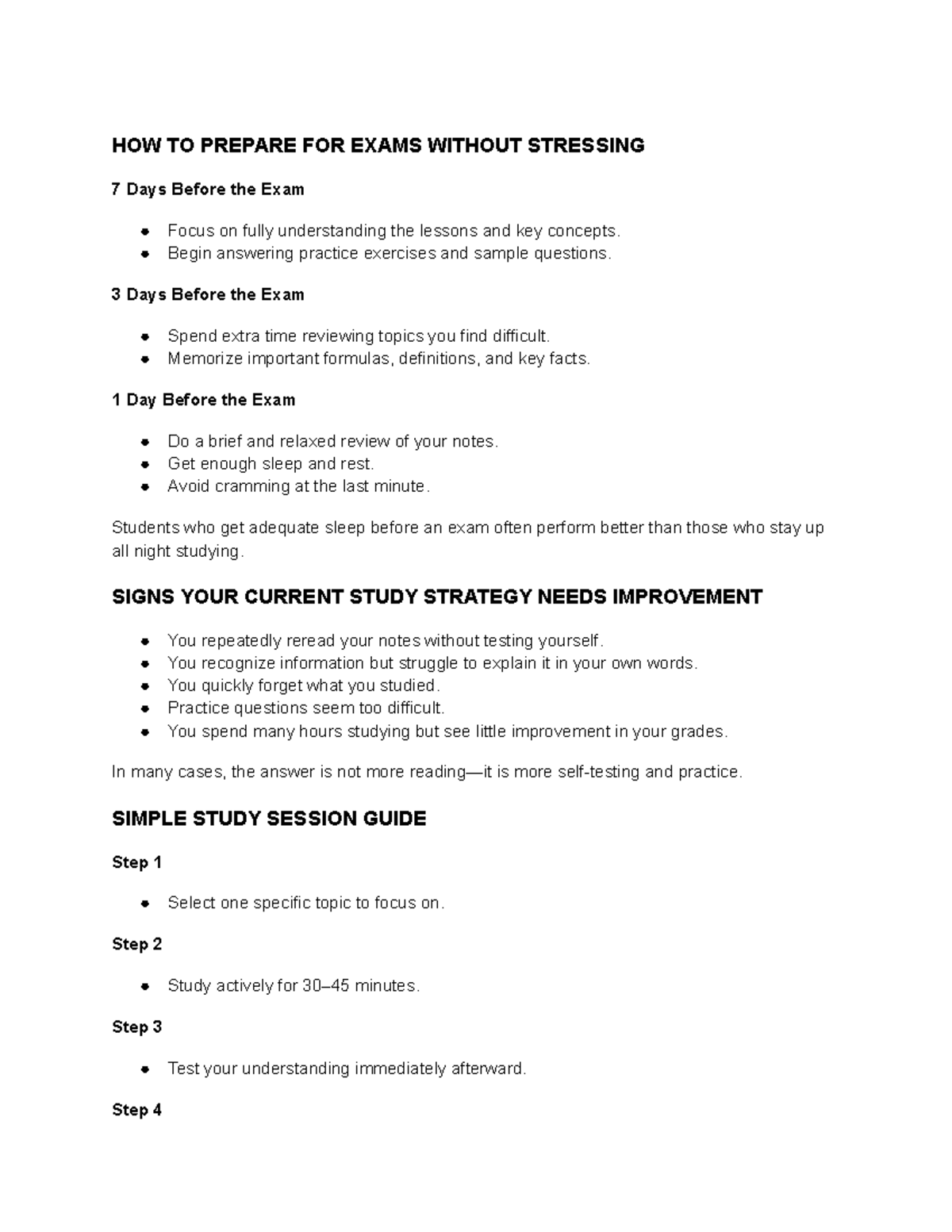 Effective Exam Prep Strategies: A 7-Day Guide to Success - Studocu