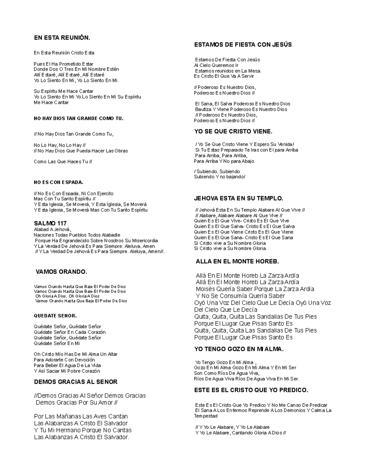 Letras de Coros Cristianos: Alabanzas y Adoración - Studocu