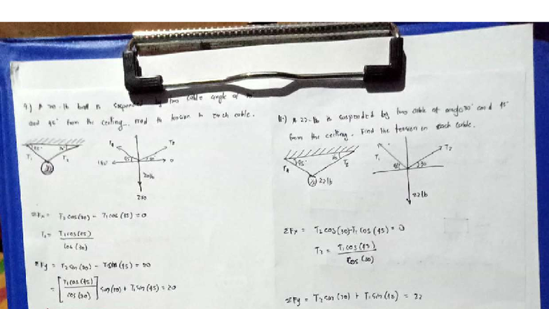 Physics 101: Tension in Cables and Forces Analysis - Studocu