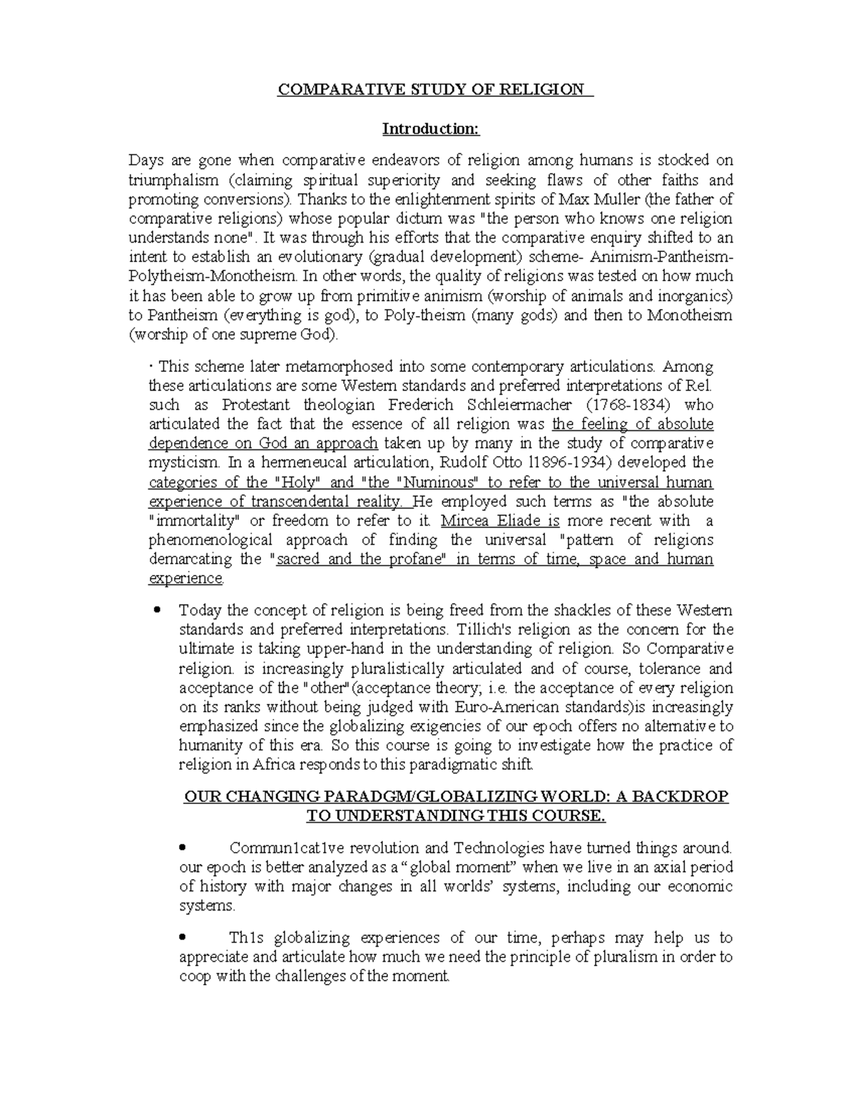 Comparative Study of Religion: Evolution and Pluralism in Faiths - Studocu