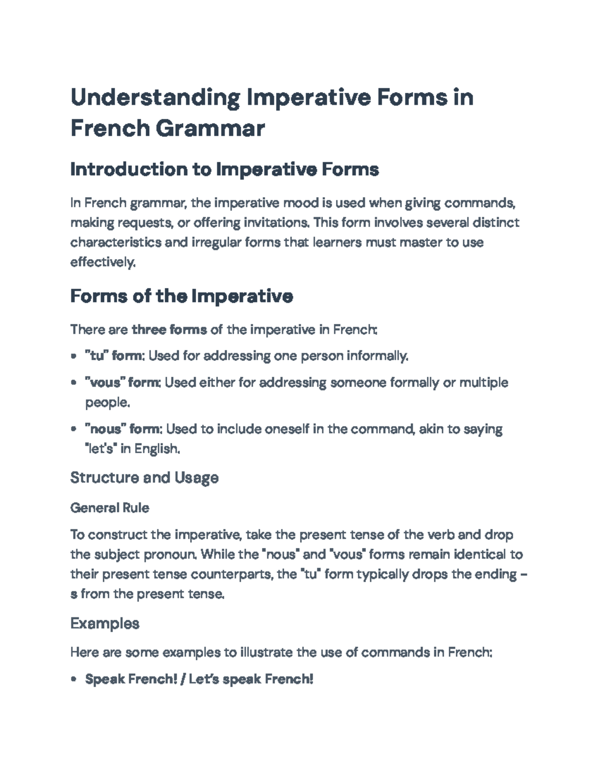 Understanding the Imperative Forms in French Grammar: A Guide ...