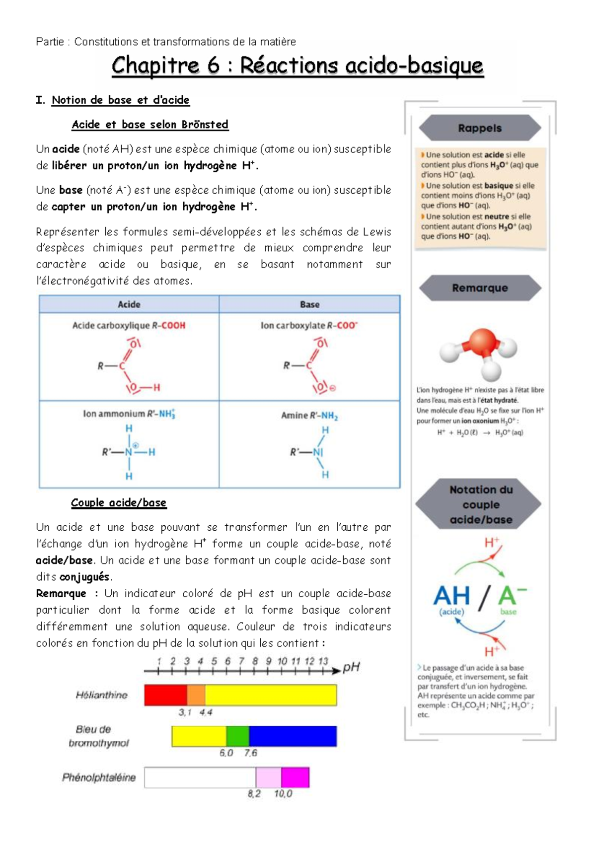 Chapitre 6 : Réactions Acido-Basiques en Chimie (SMP8) - Notions Clés ...