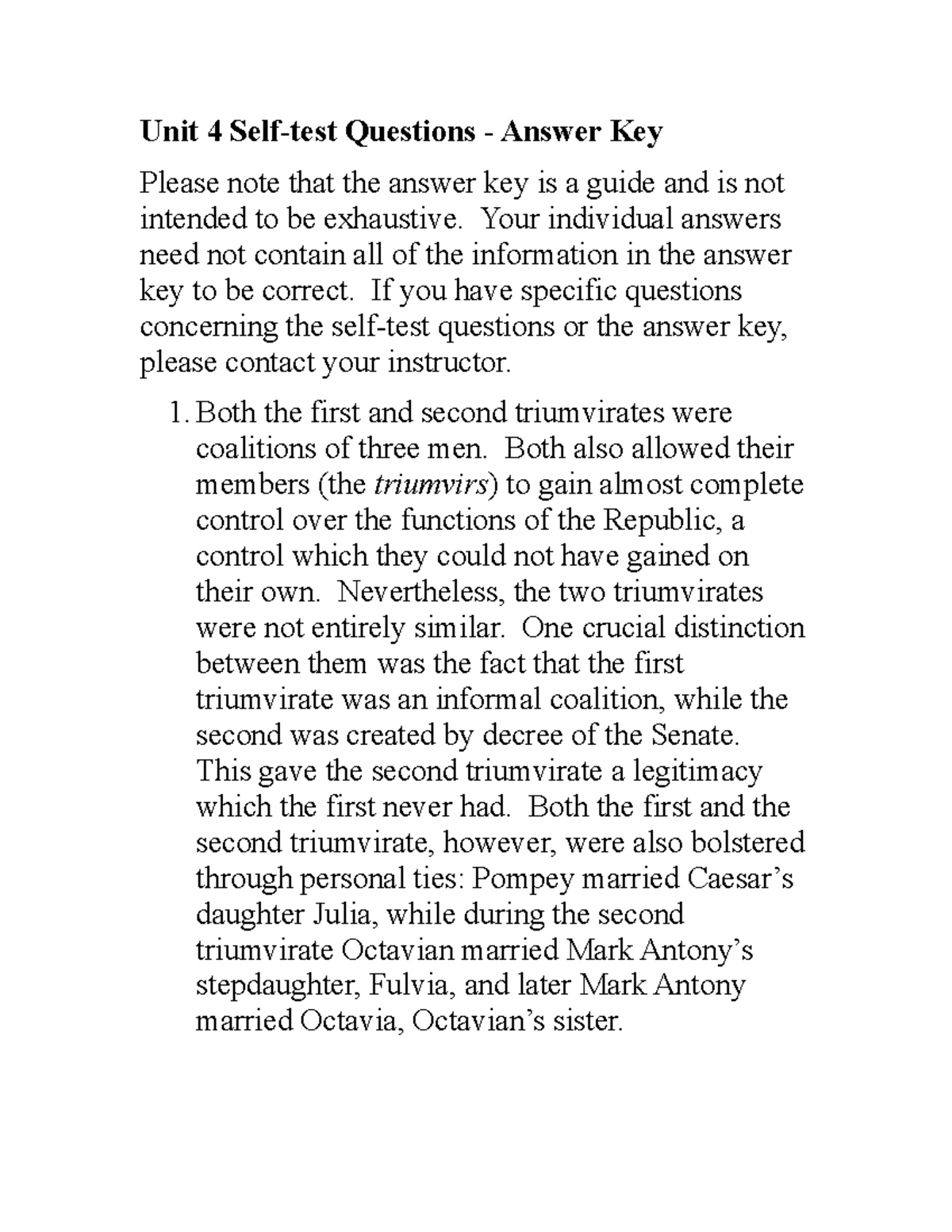 Unit 4 Answer Key - Unit 4 Self-test Questions - Answer Key Please note ...