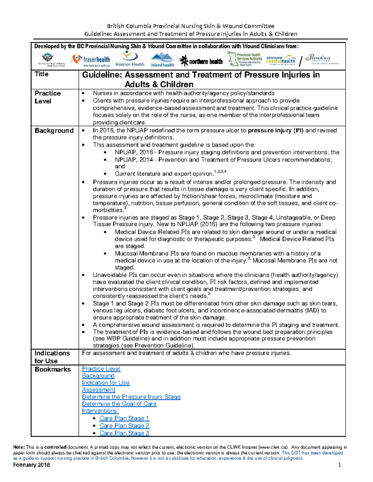 BC Nursing Skin Wound Committee Guideline: Pressure Injuries Assessment ...