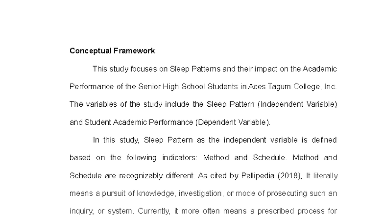 Conceptual Framework: Sleep Patterns & Academic Performance in SHS ...