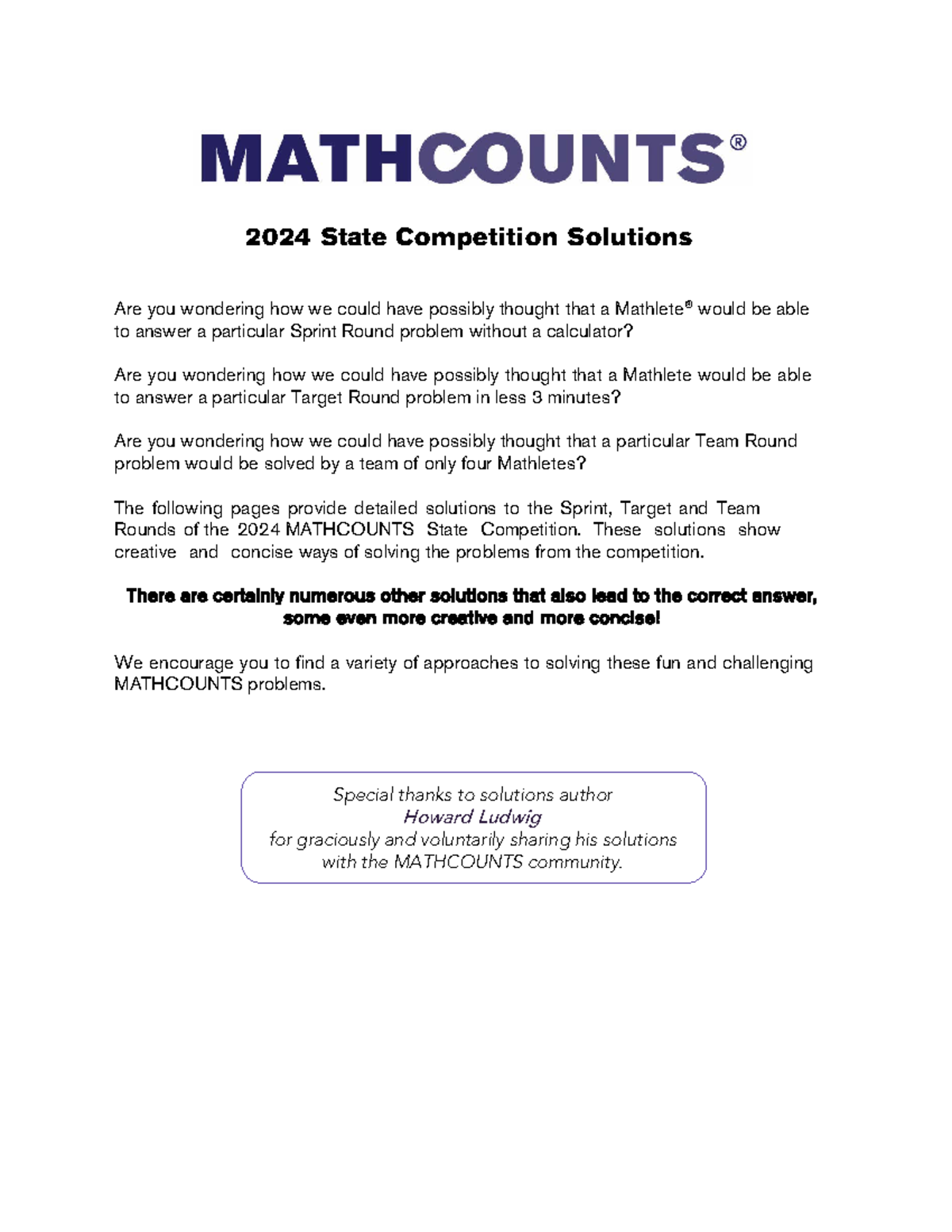 MATHCOUNTS 2024 State Competition Detailed Solutions Guide - Studocu