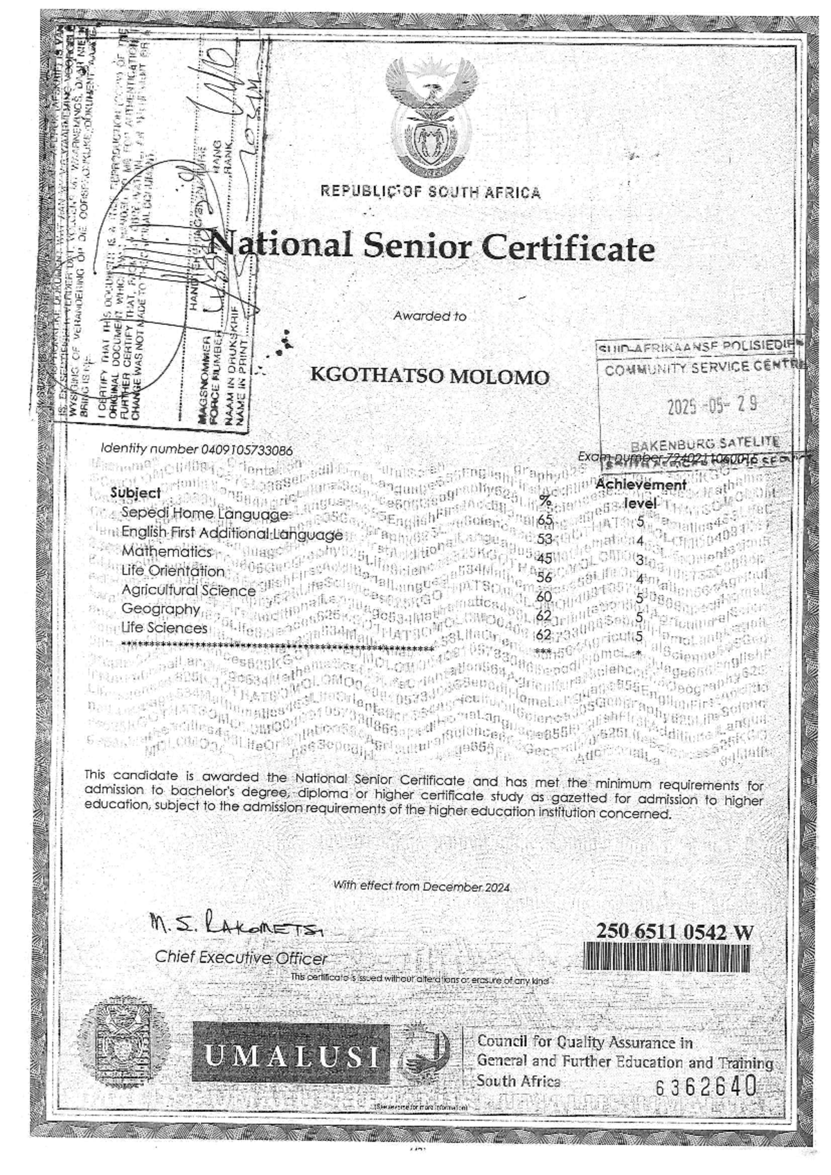 IS (AFSKRIF) VAN WYSIGING: NATIONAL SENIOR CERTIFICATE - FARM MANAGER ...