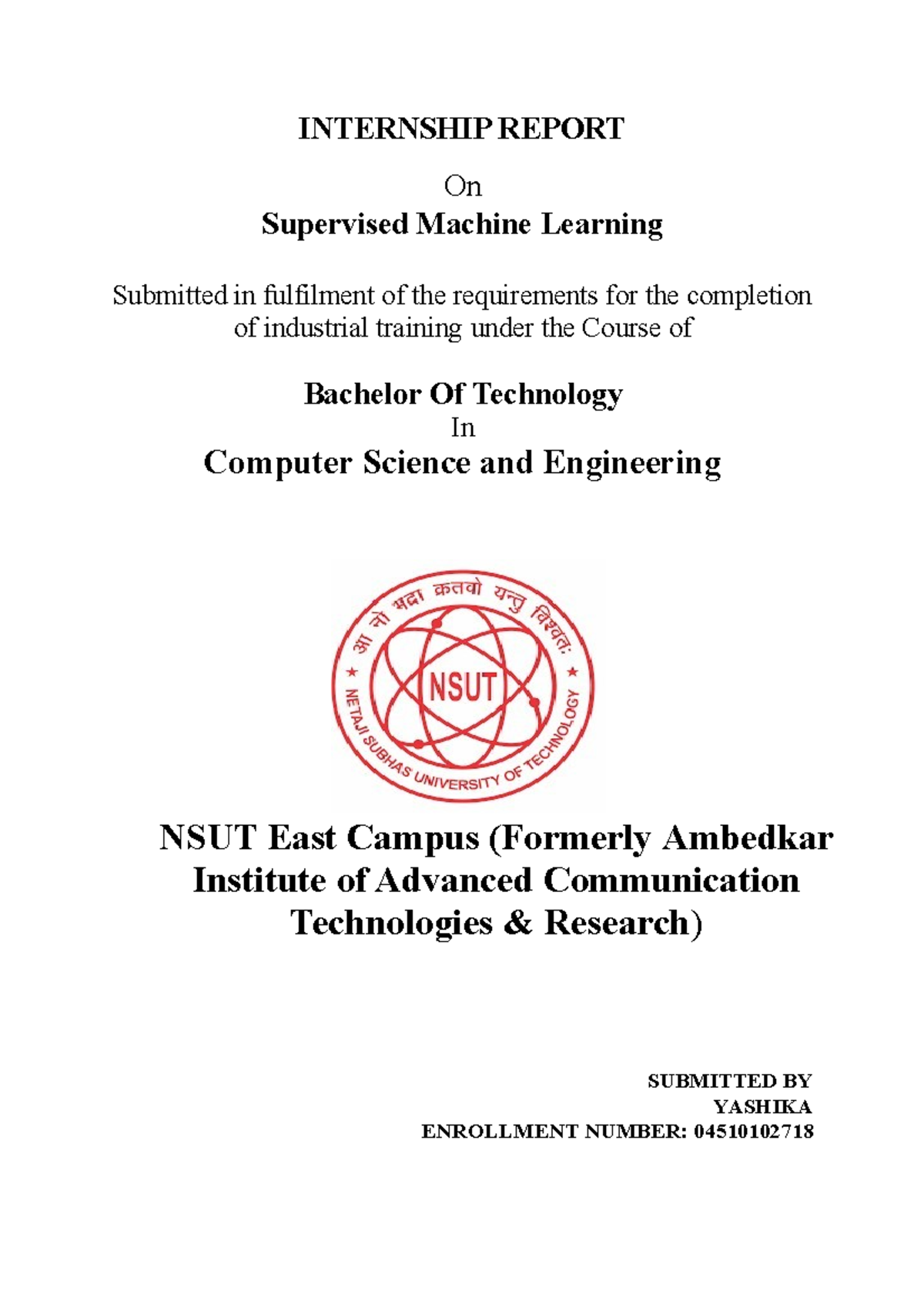 Industrial Training Report on Supervised Machine Learning (B.Tech ...