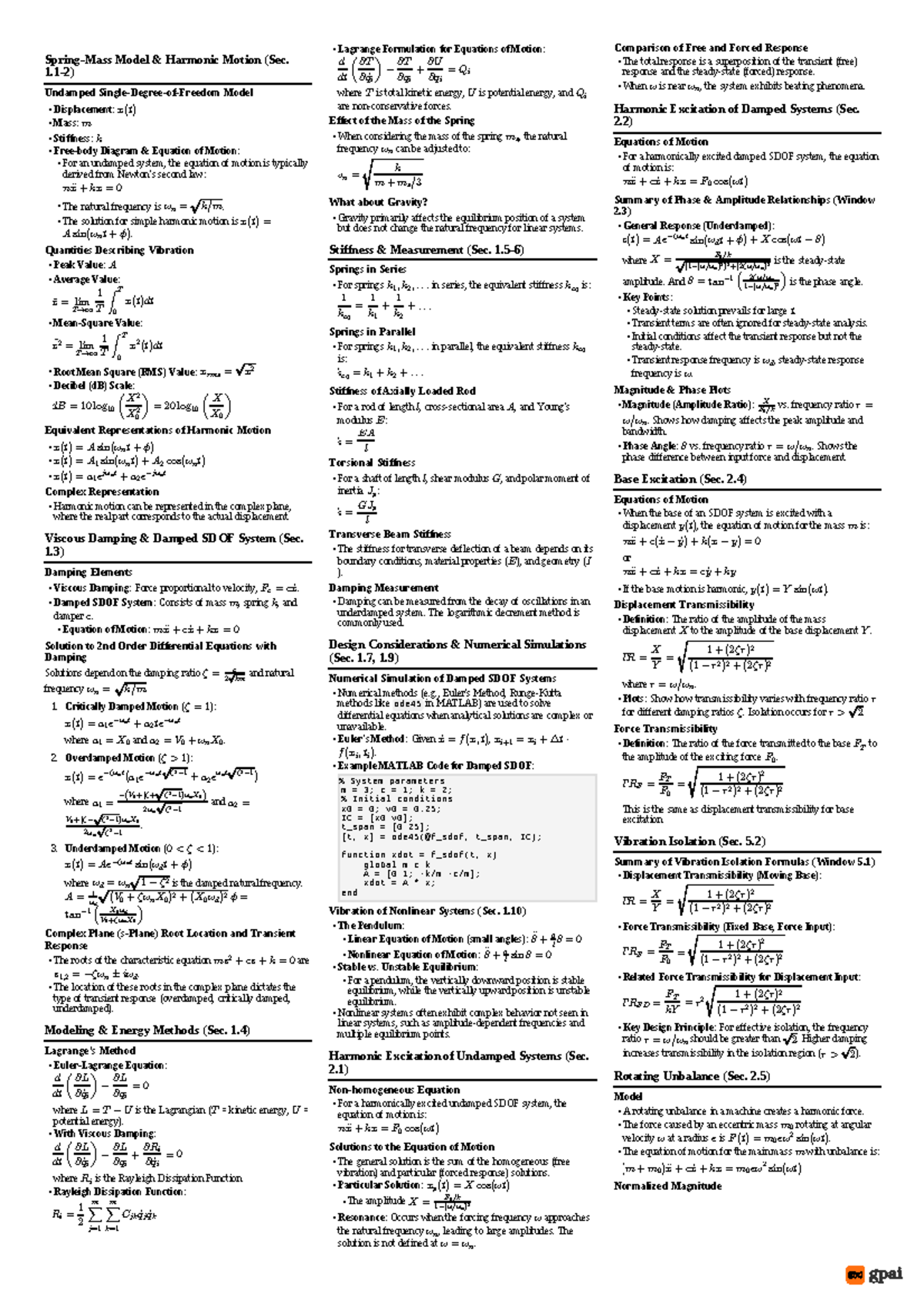 Engineering Vibration Summary (Course Code: EGR 301) - Studocu