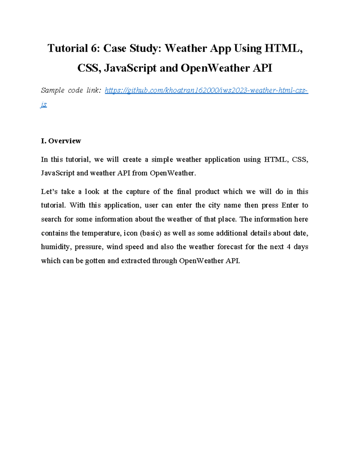 Tutorial 6 - Case Study Weather App Using HTML, CSS, Java Script and ...