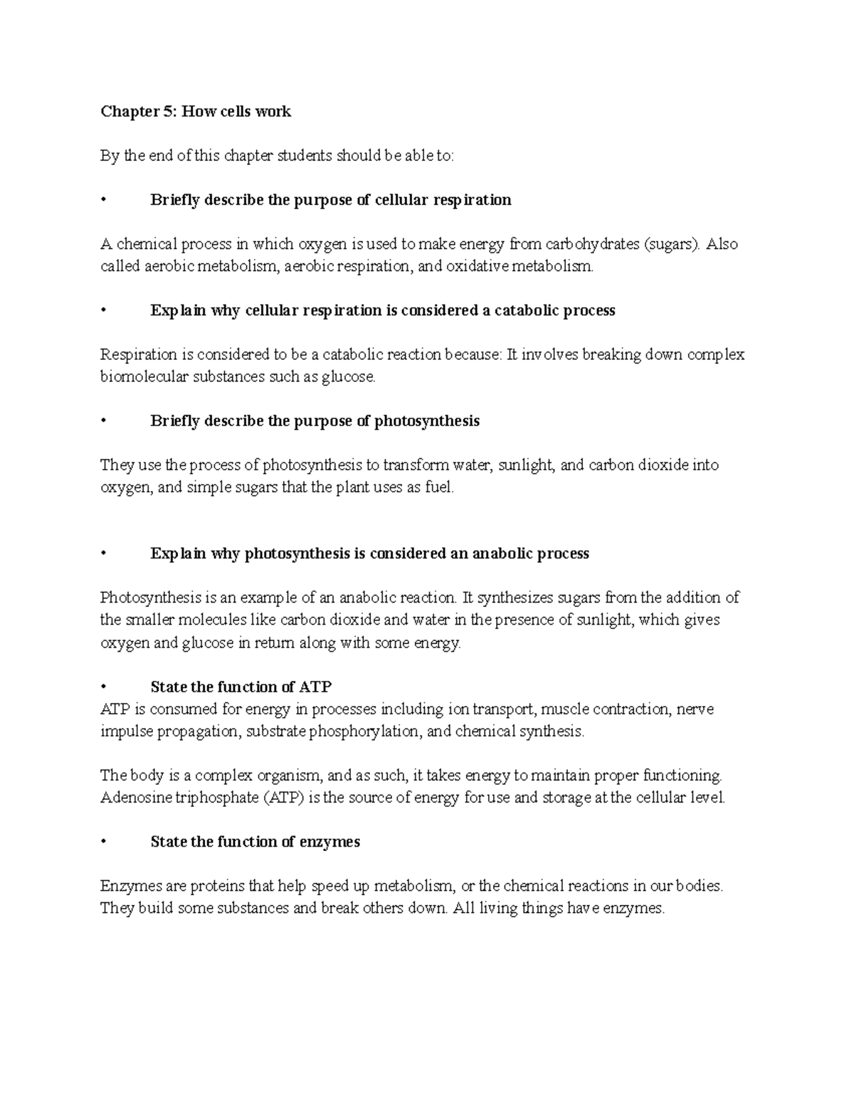 Chapter 5 Exam Review: Understanding Cellular Respiration ...