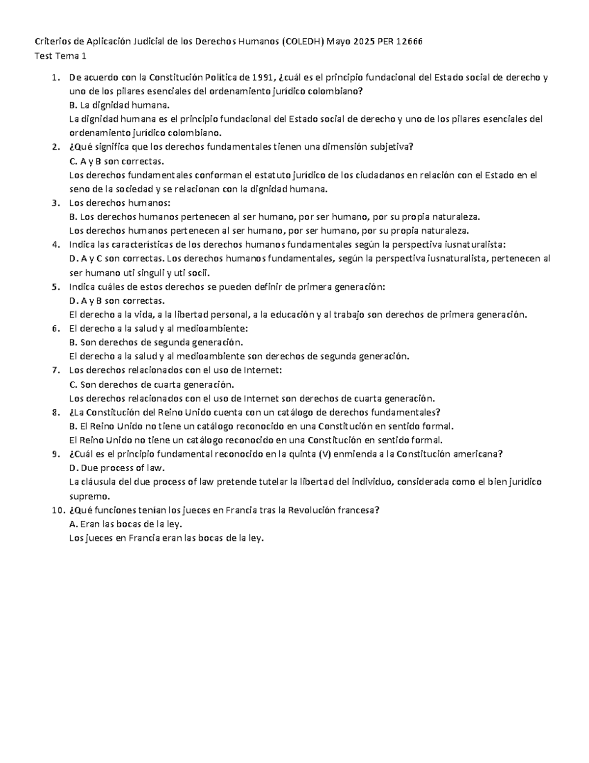 Test 1 Tema 1 Criterios De Aplicación Judicial De Los Derechos Humanos