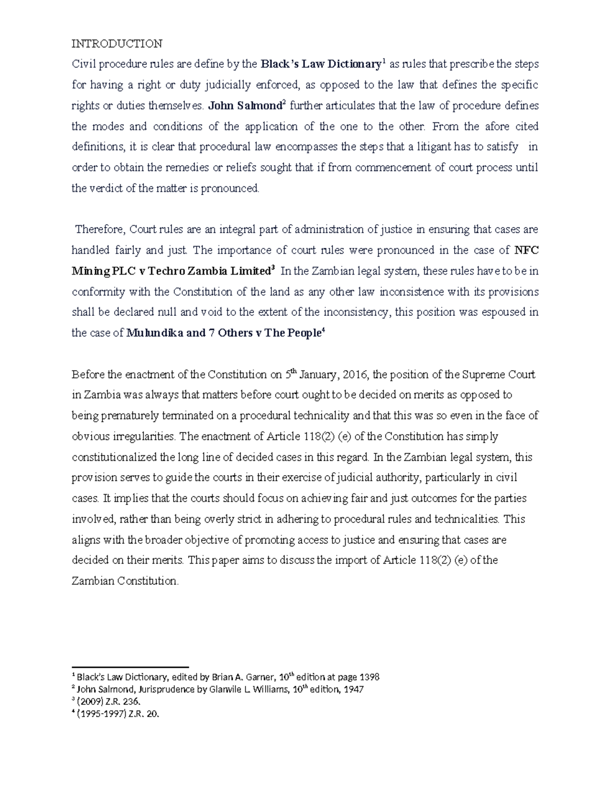 Civil Procedure Assignment - Understanding Article 118(2)(e) in Zambia ...