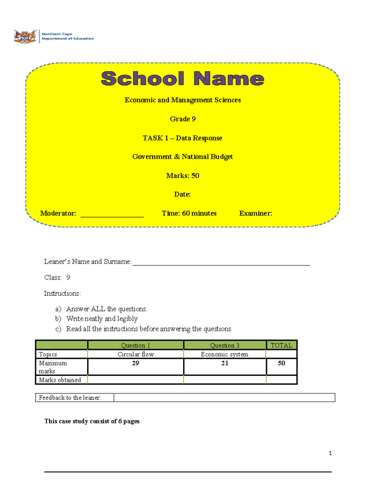 Grade 9 EMS Data Response Question Paper 2024: Circular Flow & Economic ...