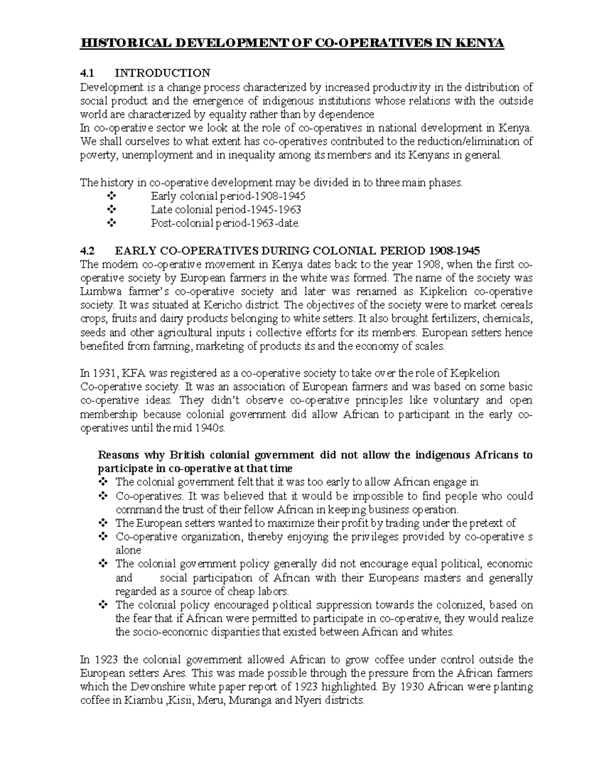 HIST 101: The Evolution of Cooperative Development in Kenya - Studocu